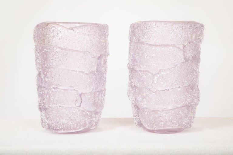 Pair of Large Pink Textured Murano Glass Vases, in Stock For Sale at ...