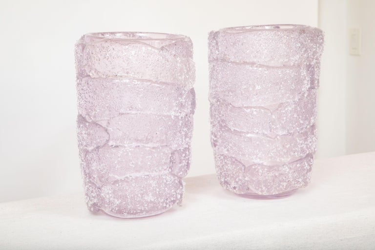 Pair of Large Pink Textured Murano Glass Vases, in Stock For Sale at ...