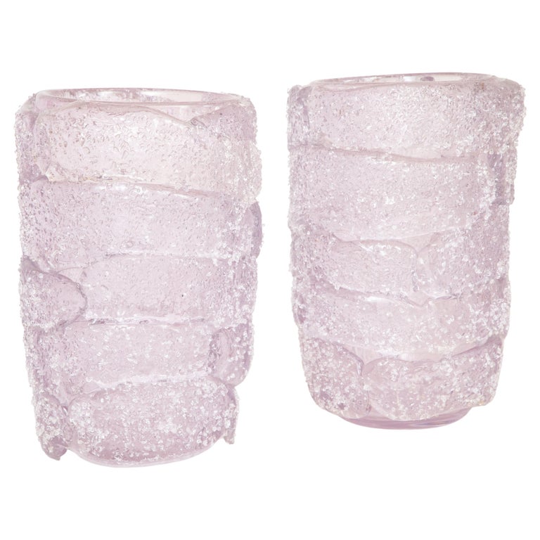 Pair of Large Pink Textured Murano Glass Vases, in Stock For Sale at ...