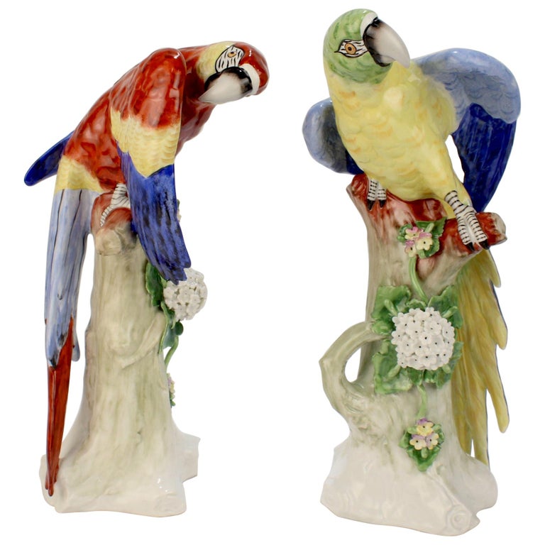 Pair of Large Polychrome Vintage Sitzendorf Porcelain Macaw Parrot ...