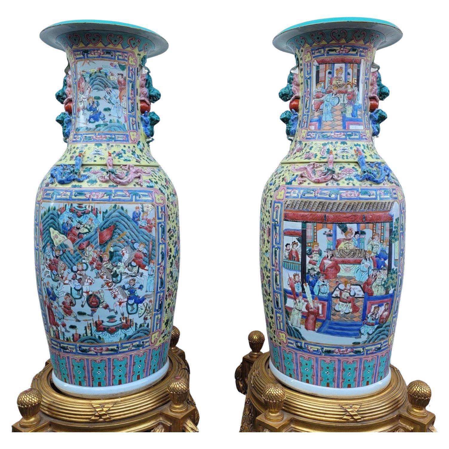 Pair Of Large Porcelain Vases (1 Meter), Canton, 20th Century For Sale ...