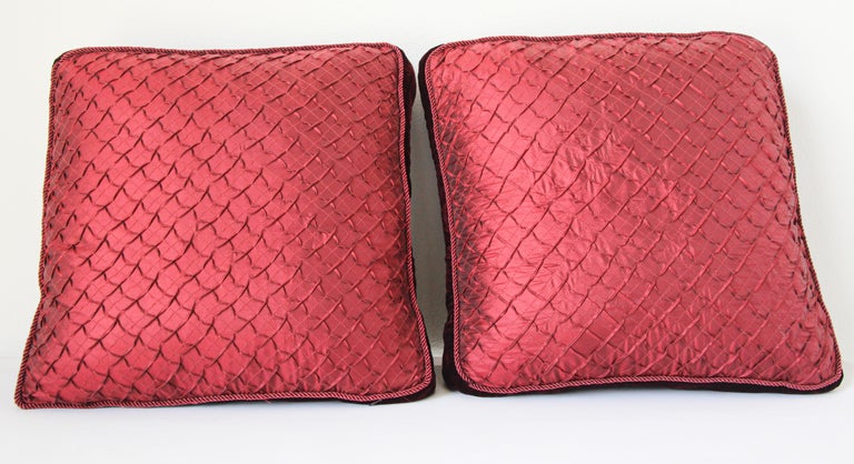 Pair of Large Red Decorative Silk Pillows For Sale at 1stDibs