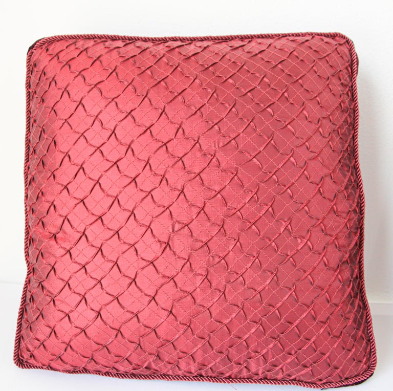 Pair of Large Red Decorative Silk Pillows For Sale at 1stDibs