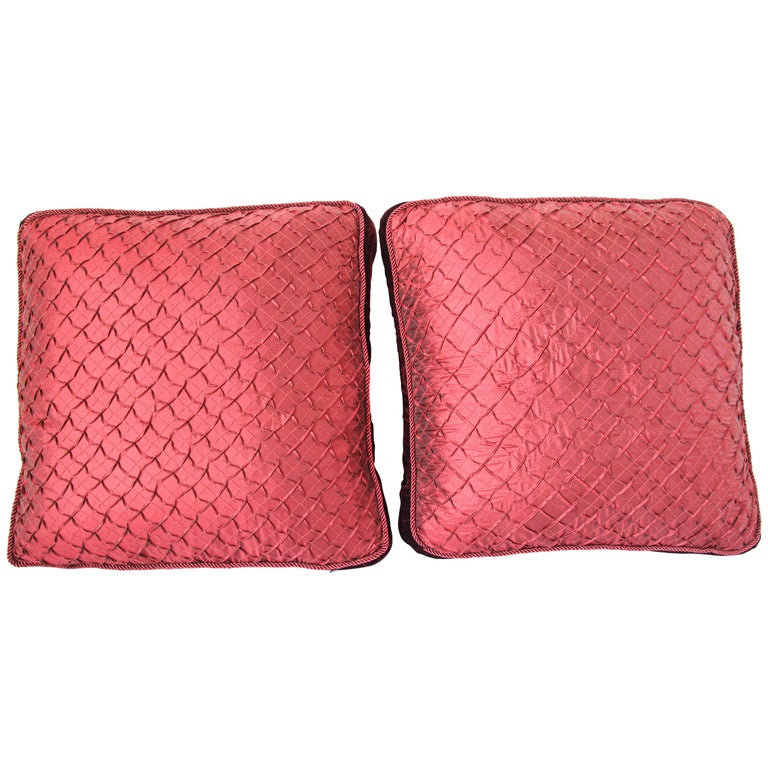 Pair of Large Red Decorative Silk Pillows For Sale at 1stDibs