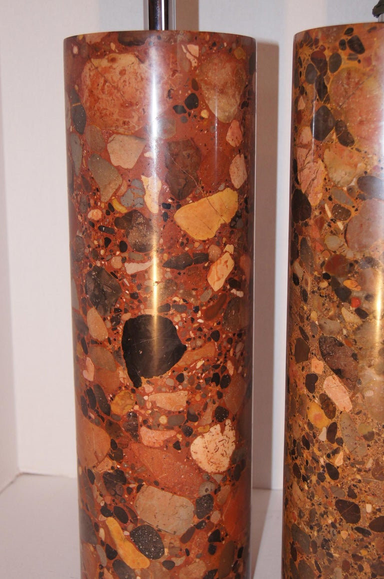 Pair of Large Red Marble Lamps For Sale at 1stDibs