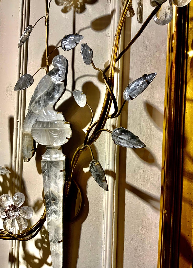 Pair of Large Rock Crystal Bird Sconces by Maison Bagues at 1stDibs