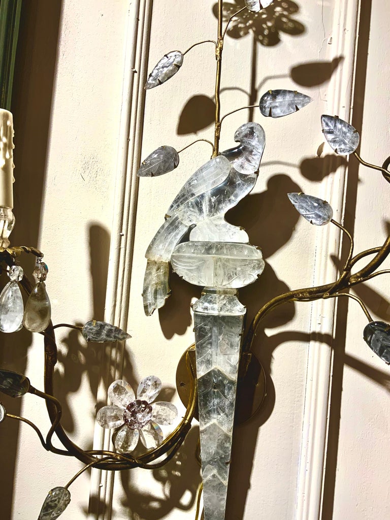 Pair of Large Rock Crystal Bird Sconces by Maison Bagues at 1stDibs