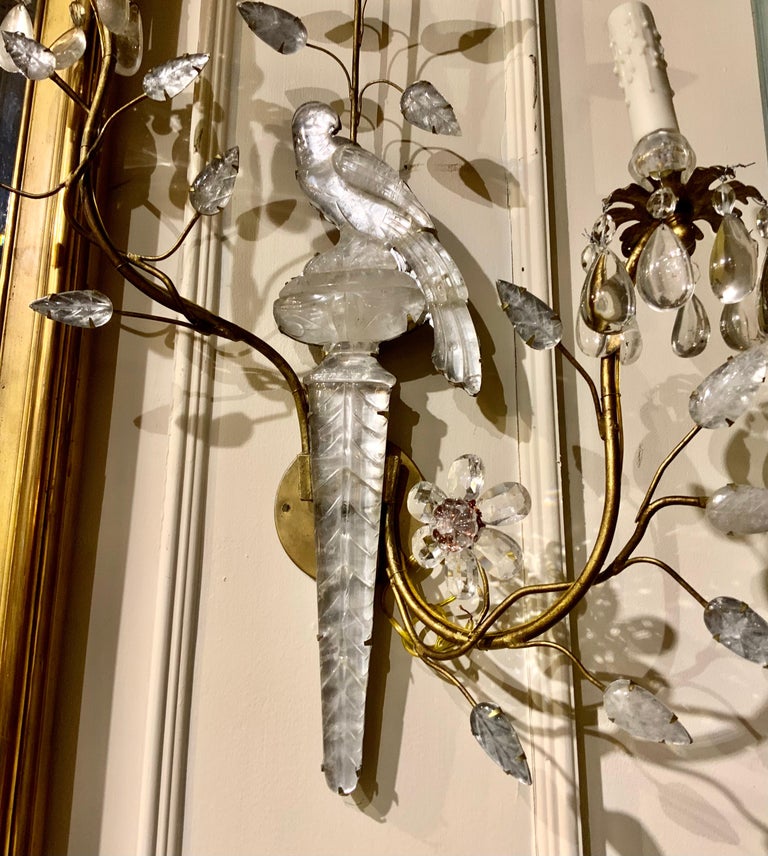 Pair of Large Rock Crystal Bird Sconces by Maison Bagues at 1stDibs