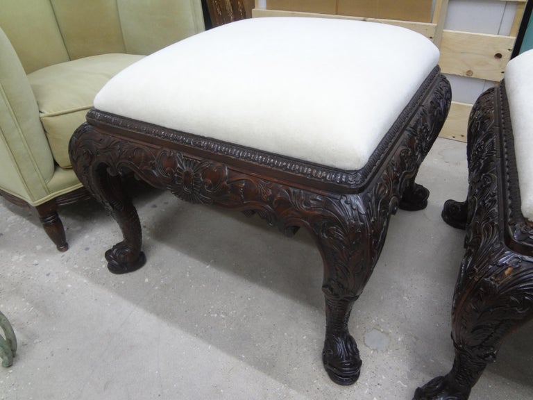 Pair of Large Scale Antique English Regency Style Ottomans with Dolphin ...
