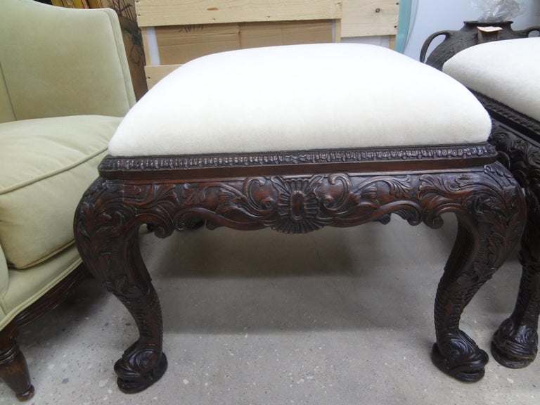 Pair of Large Scale Antique English Regency Style Ottomans with Dolphin ...