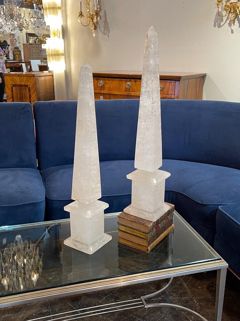 Pair of Large Scale Brazilian Rock Crystal Obelisks For Sale at 1stDibs