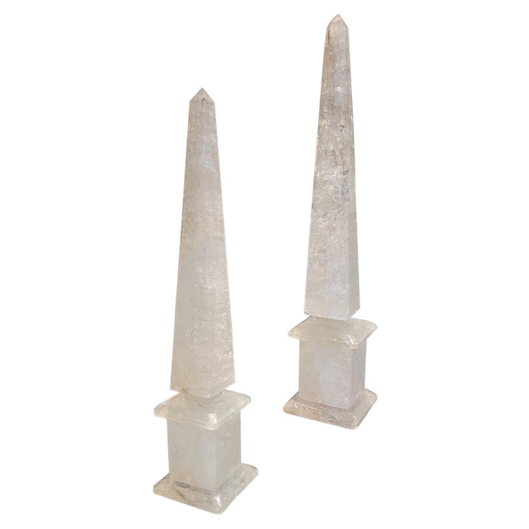 Pair of Large Scale Brazilian Rock Crystal Obelisks For Sale at 1stDibs
