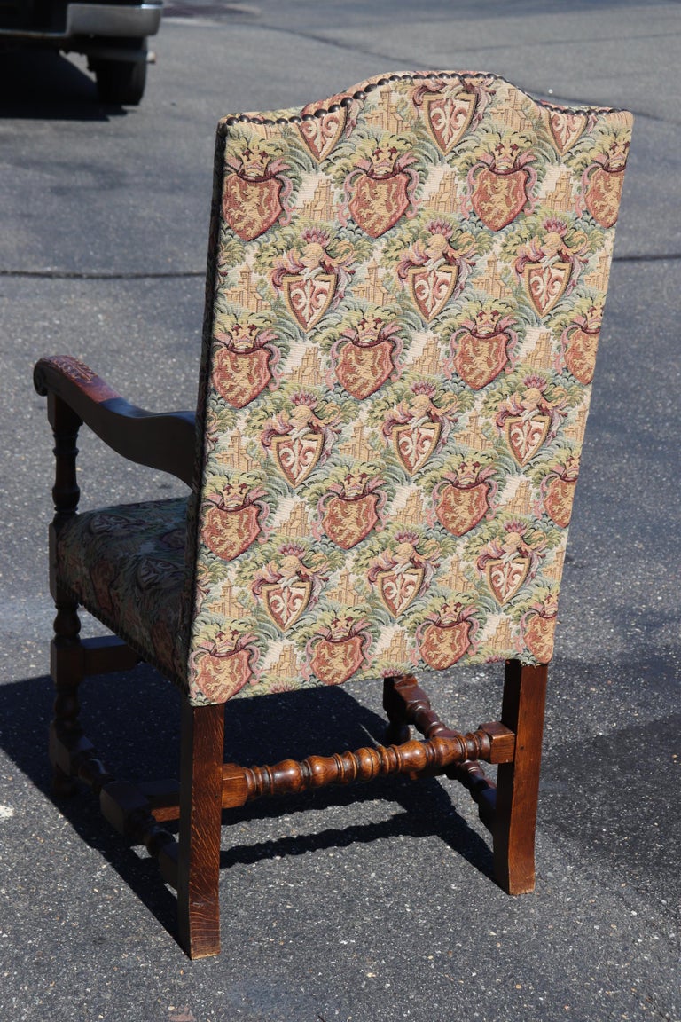 Pair of Large Scale Carved Oak Tapestry Throne Head Dining Chairs circa ...