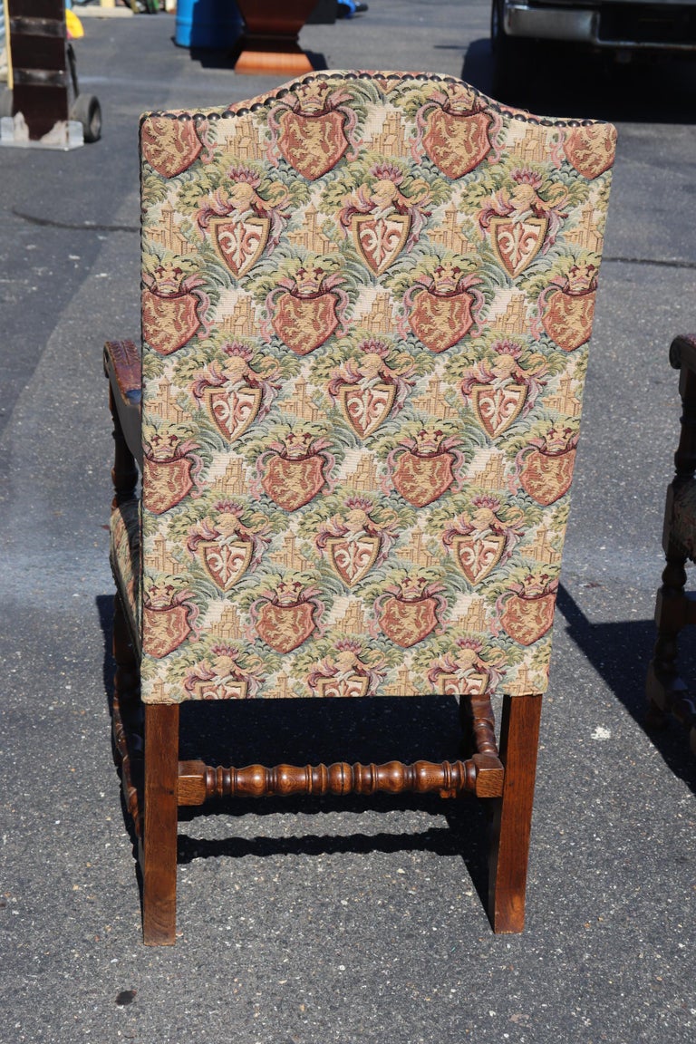 Pair of Large Scale Carved Oak Tapestry Throne Head Dining Chairs circa ...