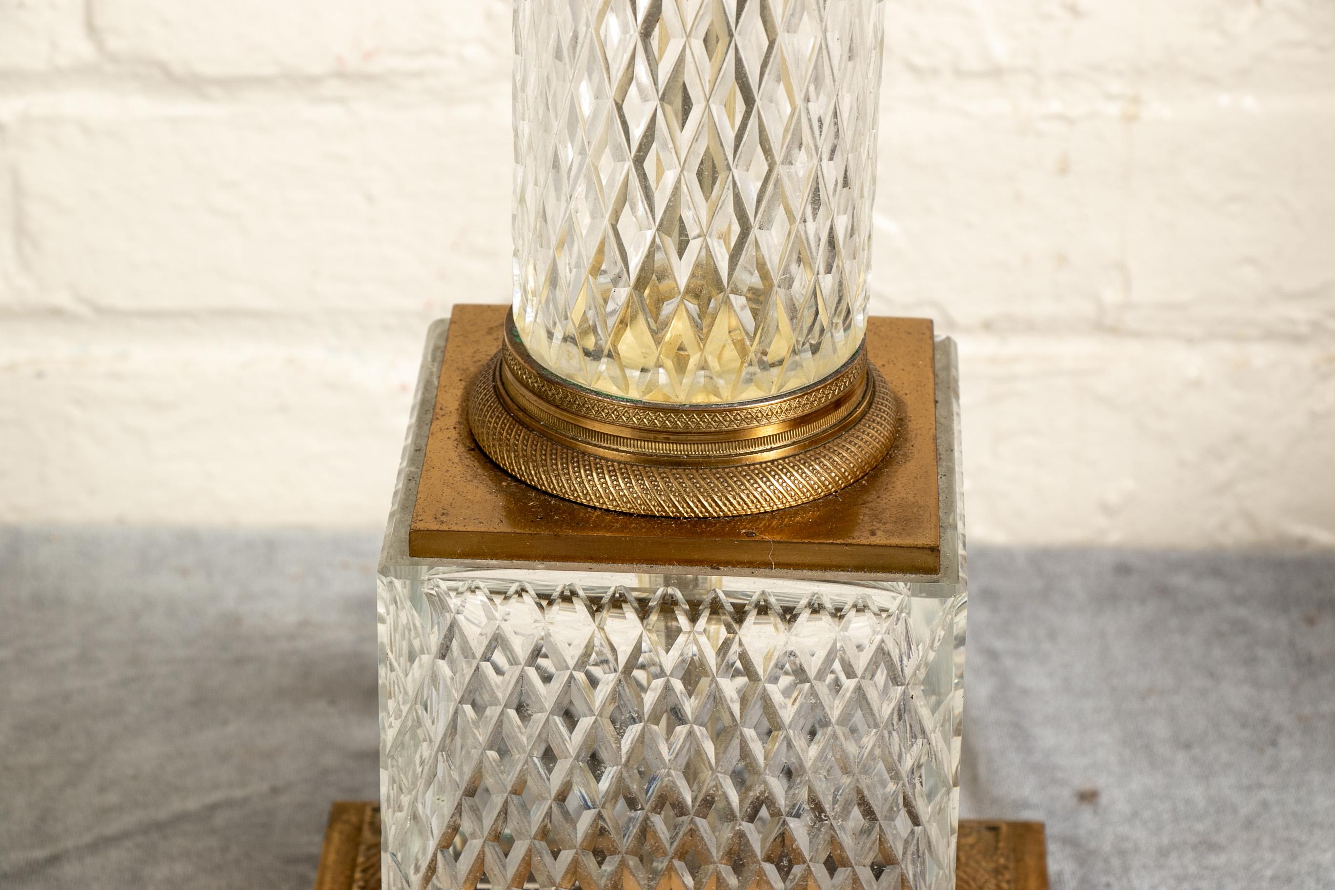 Pair of Large Scale Cut Crystal Column Lamps at 1stDibs