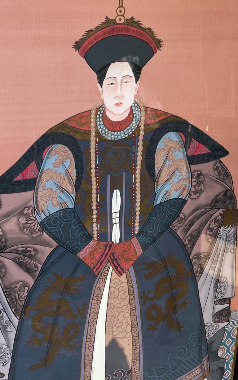 Pair Of Large Scale Framed Chinese Ancestor Portraits, Oil On Silk For ...