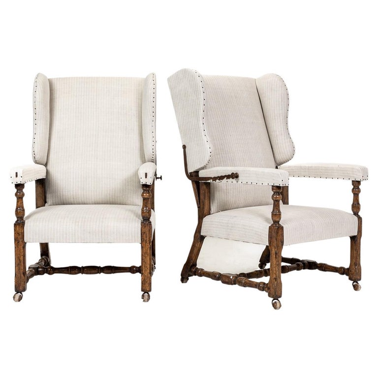 Pair of Large Scale French Reclining Wing Chairs For Sale at 1stDibs