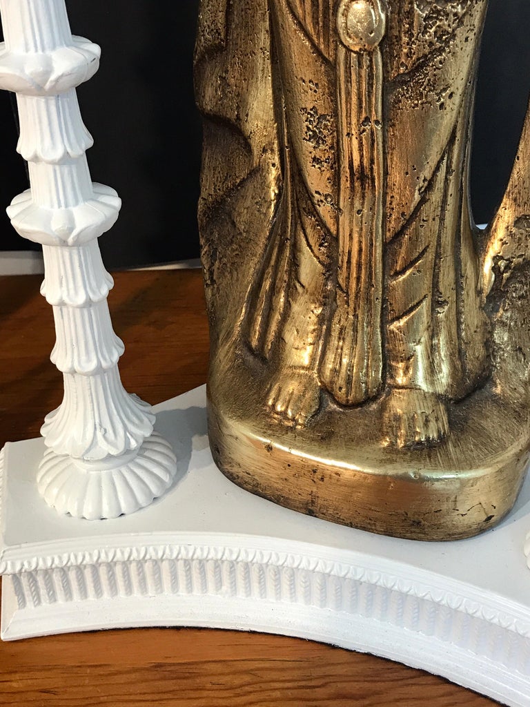 Pair of Large Scale Gilt Quan Yin Lamps, in the Style of James Mont For ...