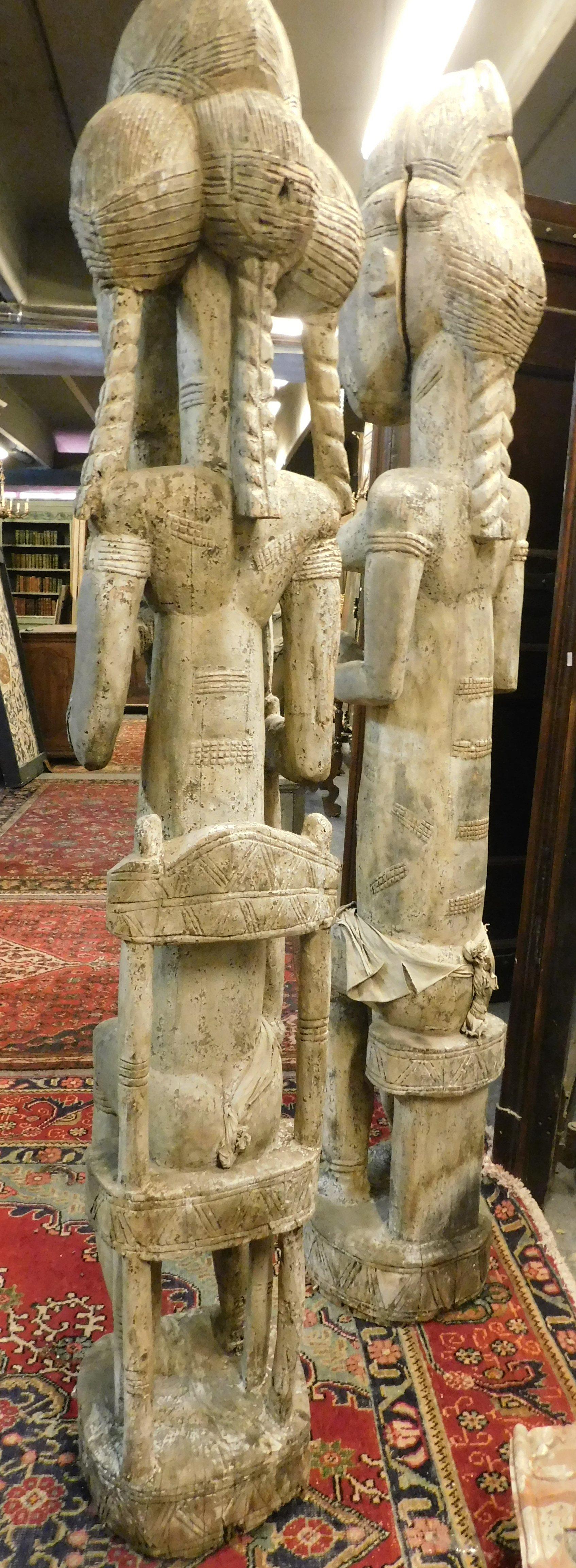 Pair of Large Sculptures in Lacquered Wood, Maternity, Senufo Tribe ...