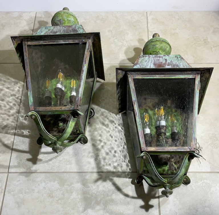Pair of Large Solid Brass Architectural Wall Lantern For Sale at 1stDibs