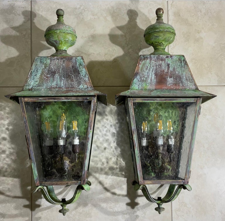 Pair of Large Solid Brass Architectural Wall Lantern For Sale at 1stDibs