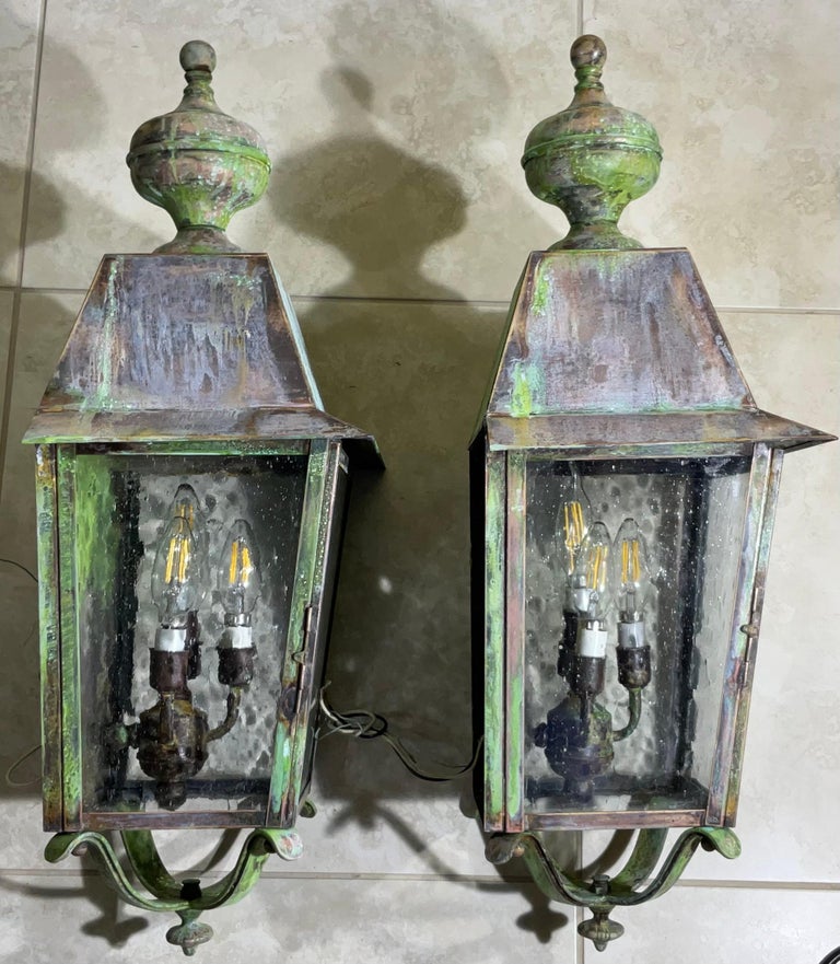 Pair of Large Solid Brass Architectural Wall Lantern For Sale at 1stDibs