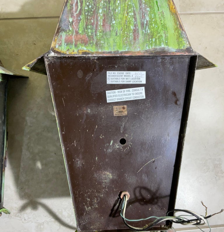 Pair of Large Solid Brass Architectural Wall Lantern For Sale at 1stDibs