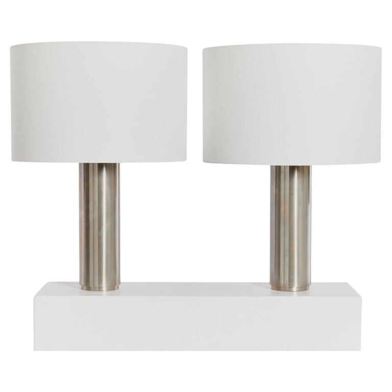 Pair of Large Steel Cylinder Lamps For Sale at 1stDibs