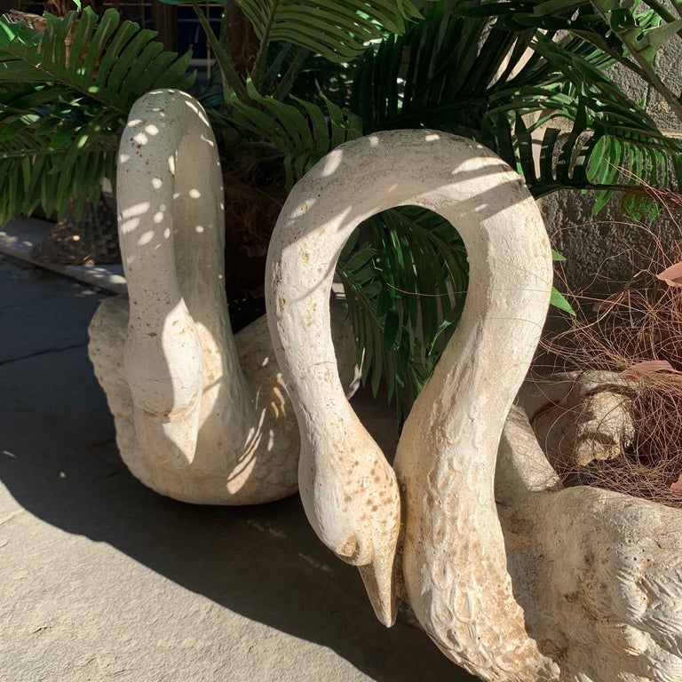 Pair of Large Stone Swan Garden Planters, 1950s at 1stDibs