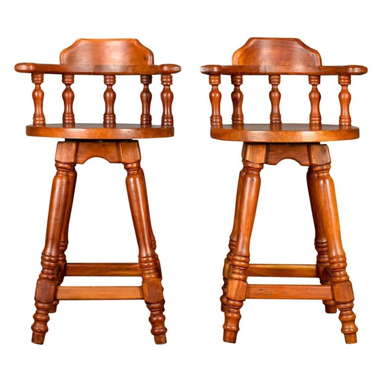 Pair of Large Swivel, Bar Stools, Oriental, Tall, Solid, Hardwood at ...