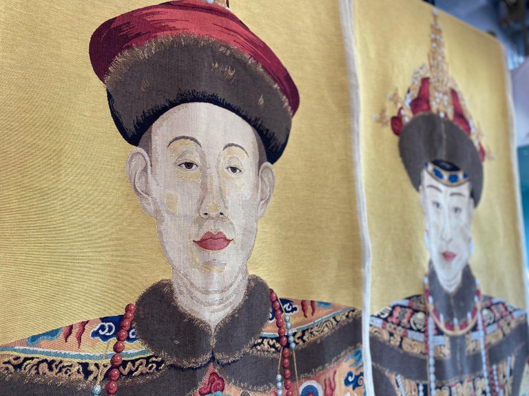 Pair of Large Textile Portraits of a Chinese Imperial Couple of the ...