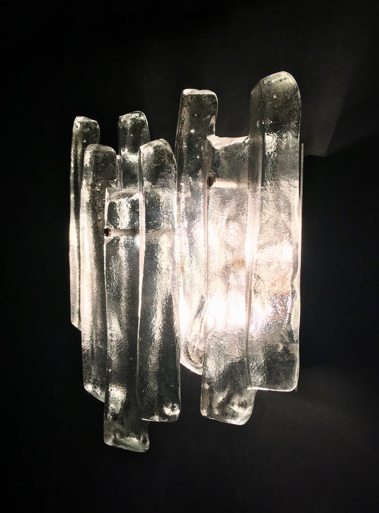 Pair of Large Triple Panel "Ice Block" Glass Sconces by Kalmar, Austria ...