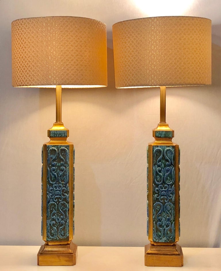 Pair of Large Turquoise Ceramic Jefferson Poole Style Pottery Table ...