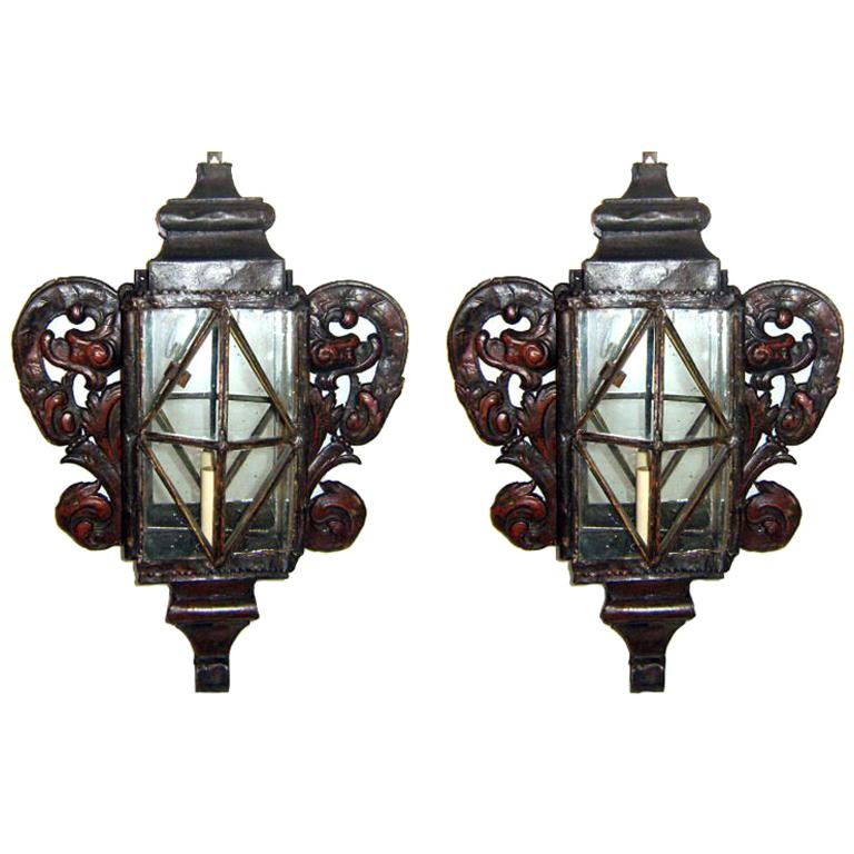 Midcentury Large Scale Italian Floral Tole Sconces, Pair For Sale at ...