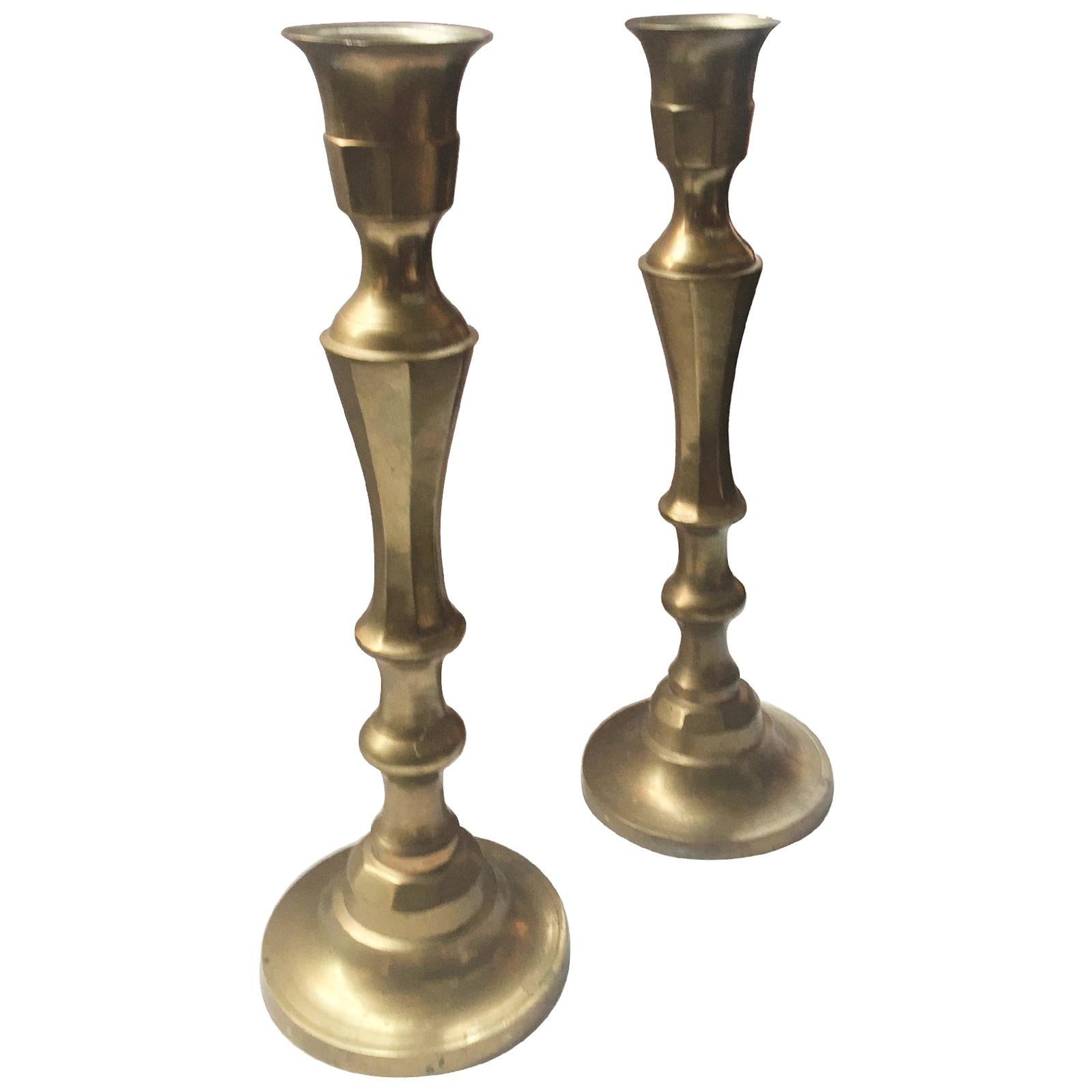 Pair of Large Vintage Brass Candlesticks at 1stDibs