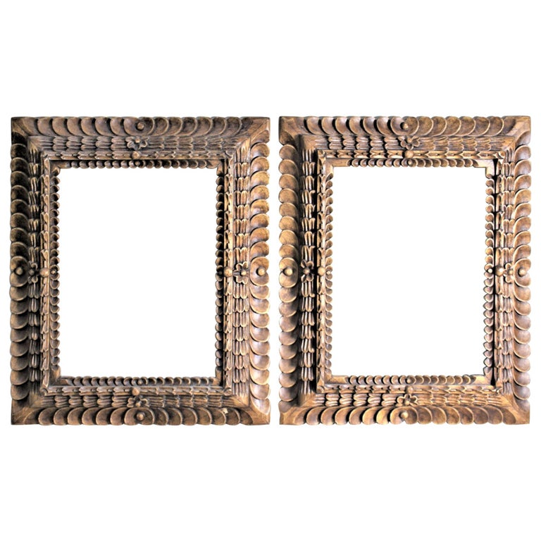 Pair of Large Vintage Ornately Hand Carved Wooden Folk Art Styled ...