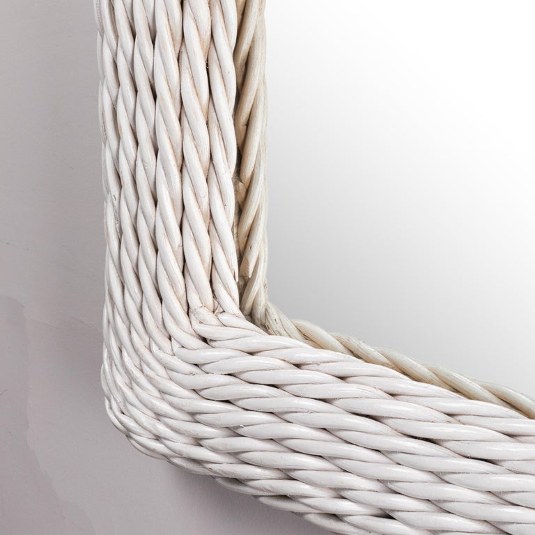 Pair of Large White Painted Rattan Mirrors For Sale at 1stDibs