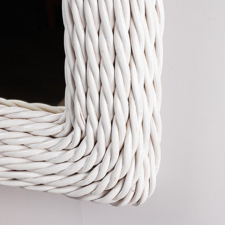 Pair of Large White Painted Rattan Mirrors For Sale at 1stDibs