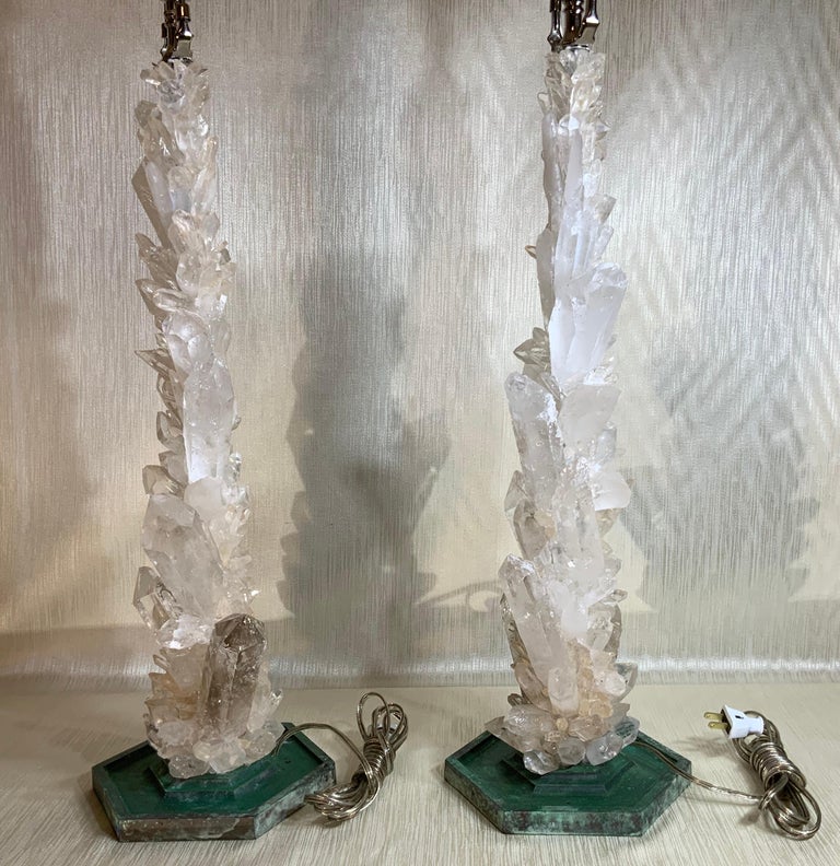 Pair of Large White Rock Quartz Crystal Table Lamps by, Joseph Malekan ...