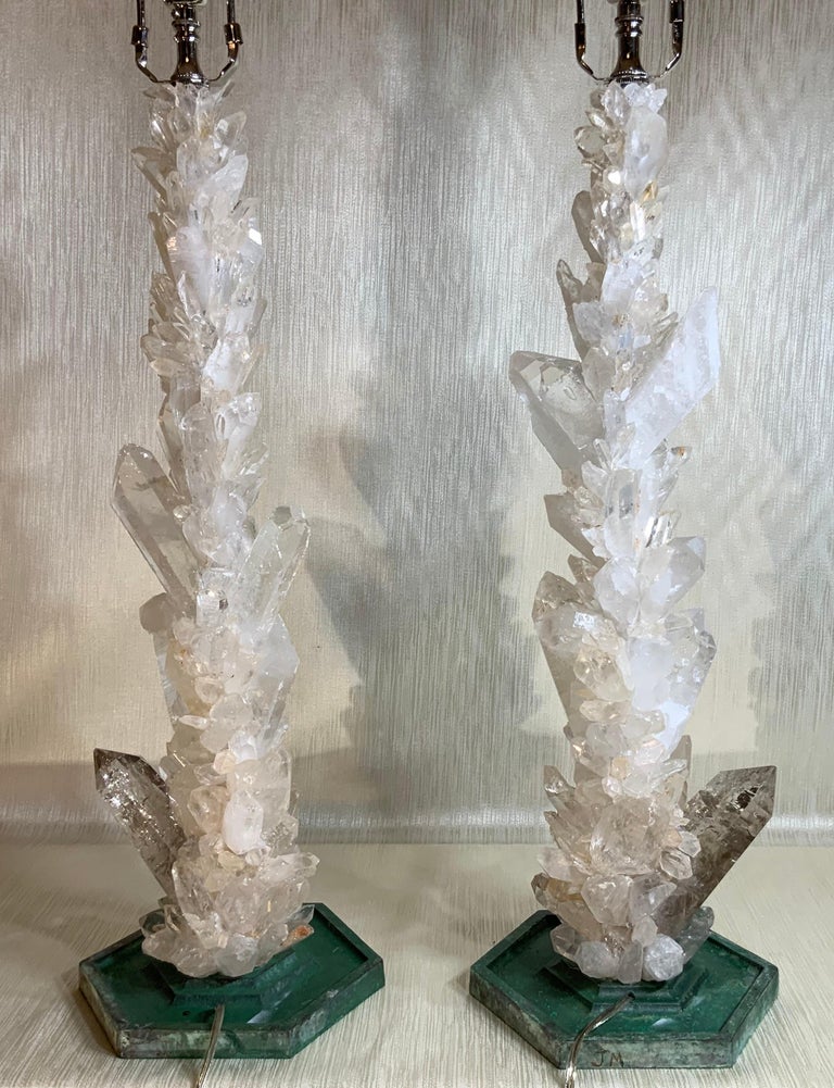 Pair of Large White Rock Quartz Crystal Table Lamps by, Joseph Malekan ...
