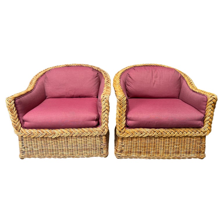 Pair of Large Wicker Works Club Chairs at 1stDibs