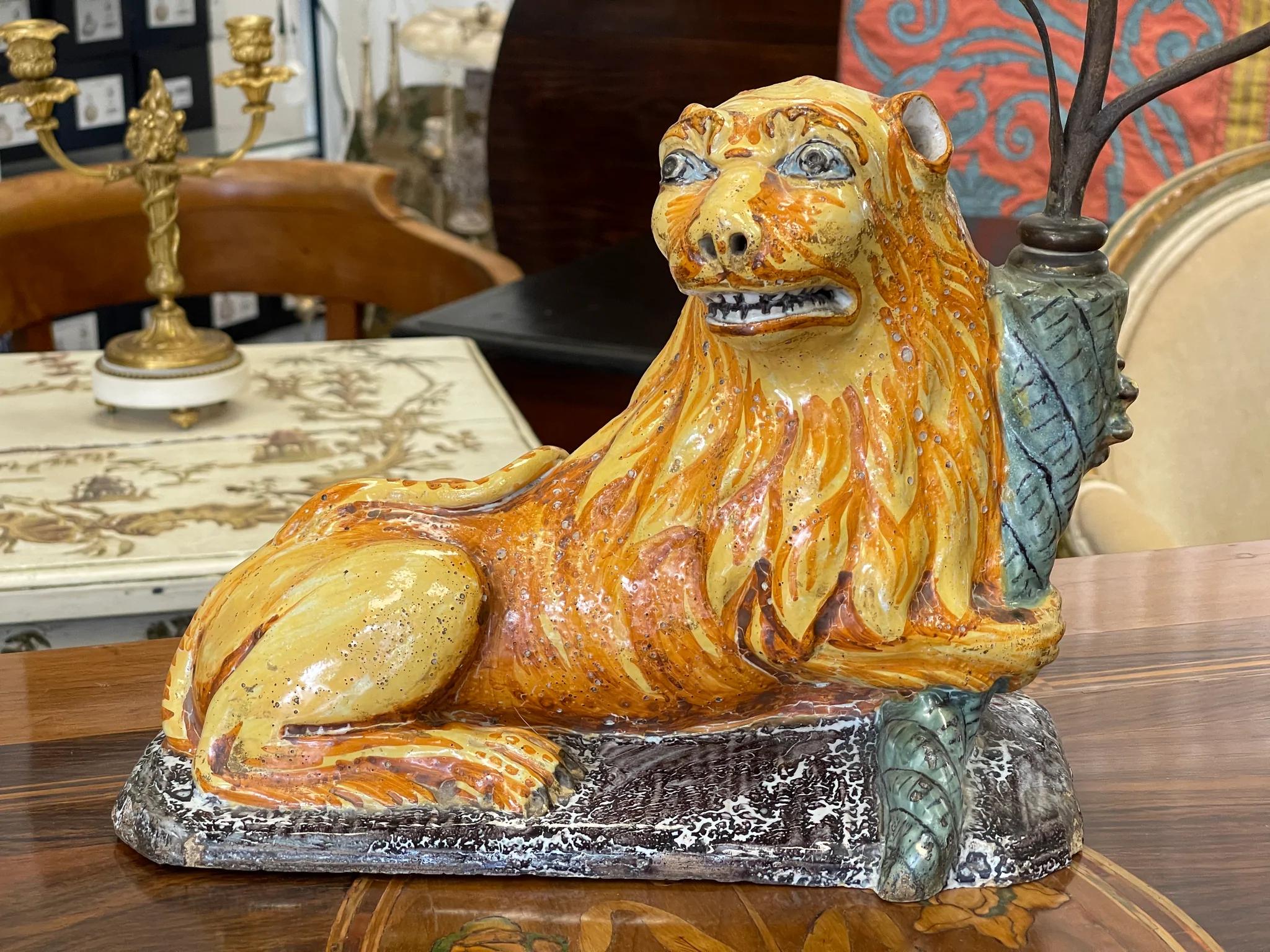 Pair of Late 17th-Early 18th Century Louis XIV Faience Reclining Lions ...
