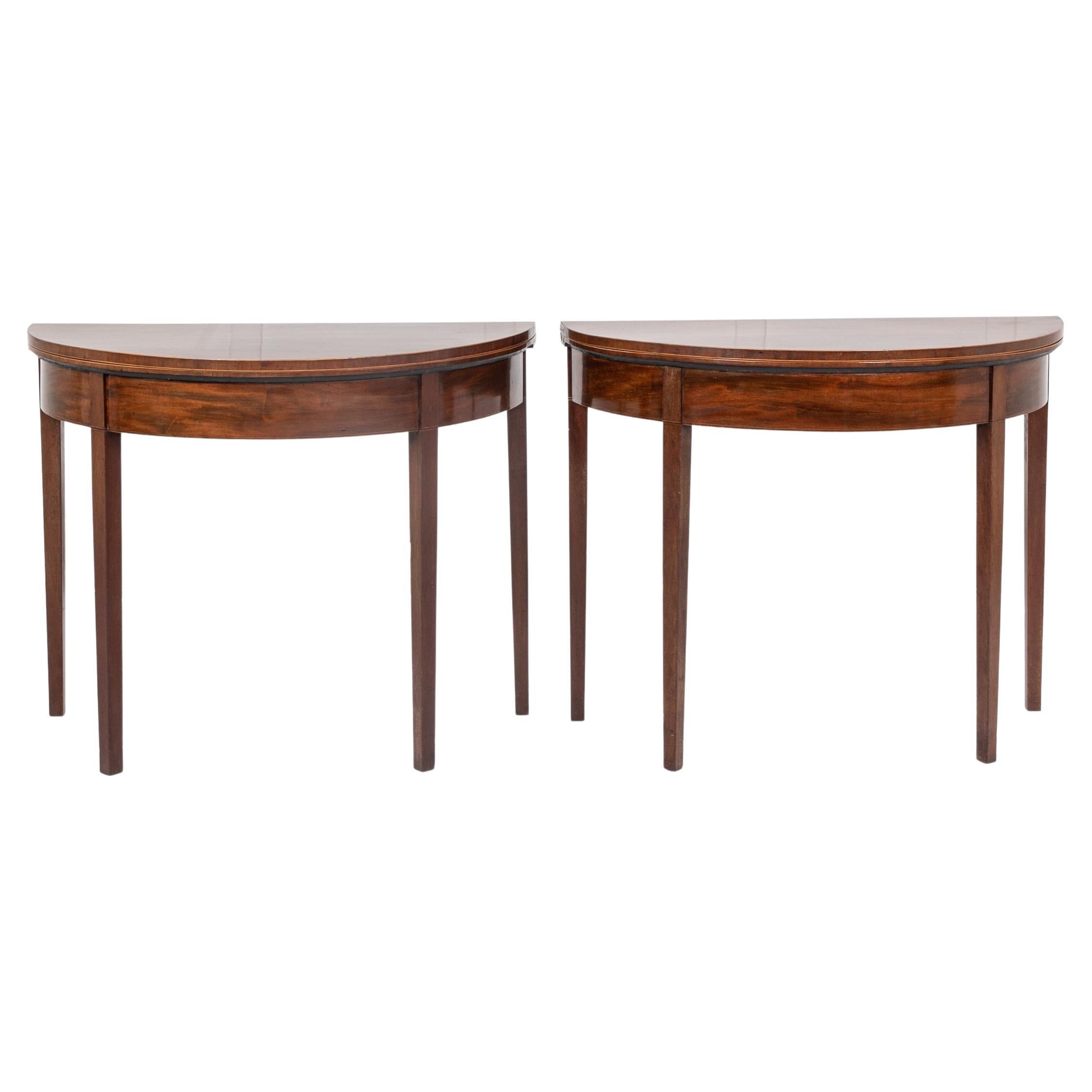 Pair of Late 18th Century Hepplewhite Mahogany Demilune Tables at 1stDibs