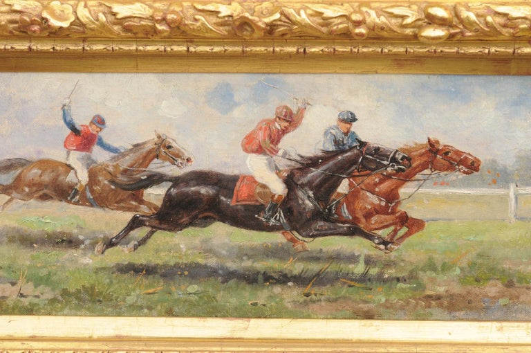 Pair of Late 19th Century American Oil Horse Racing Paintings in ...