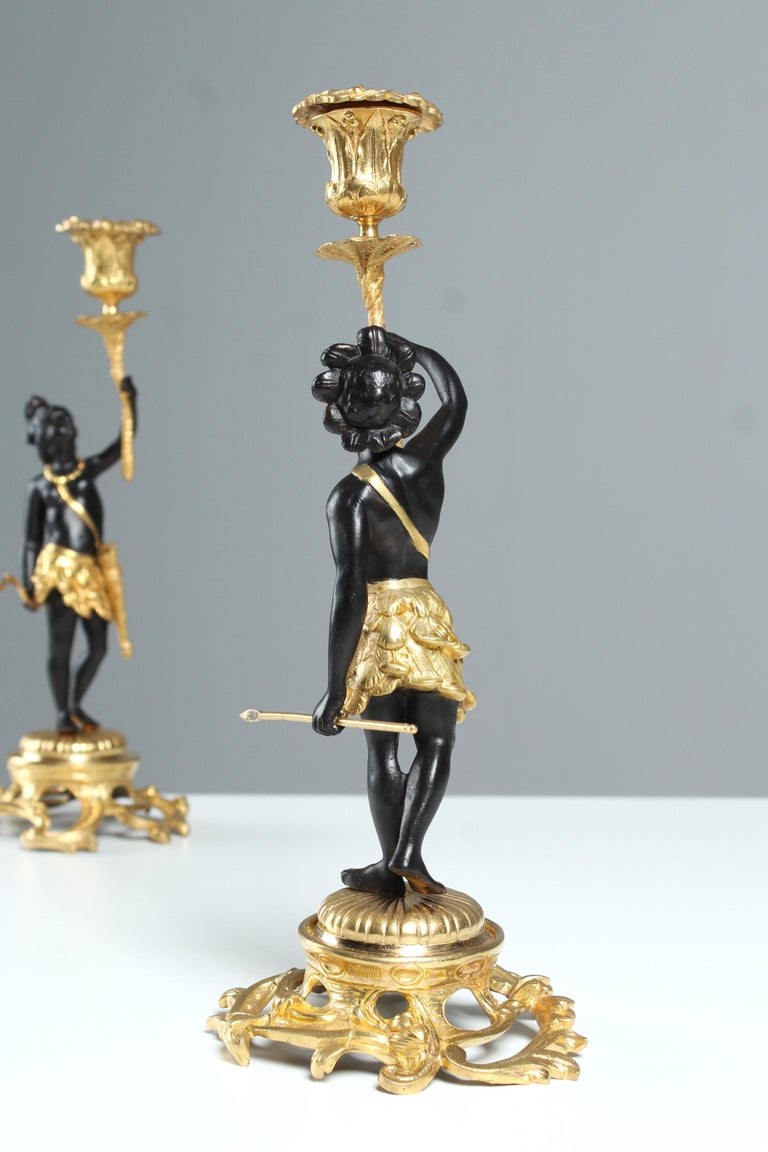 Pair of Late 19th Century Au Bon Sauvage Candlesticks, Noble Savage For ...