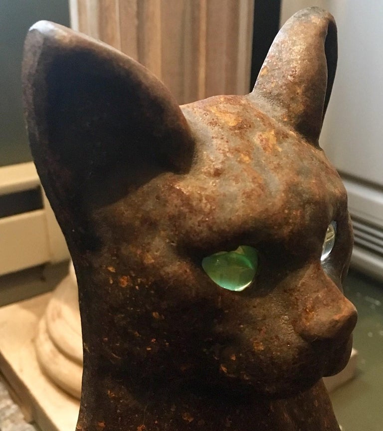 Pair of Late 19th Century Cast Iron Cat Andirons with Green Glass Eyes ...