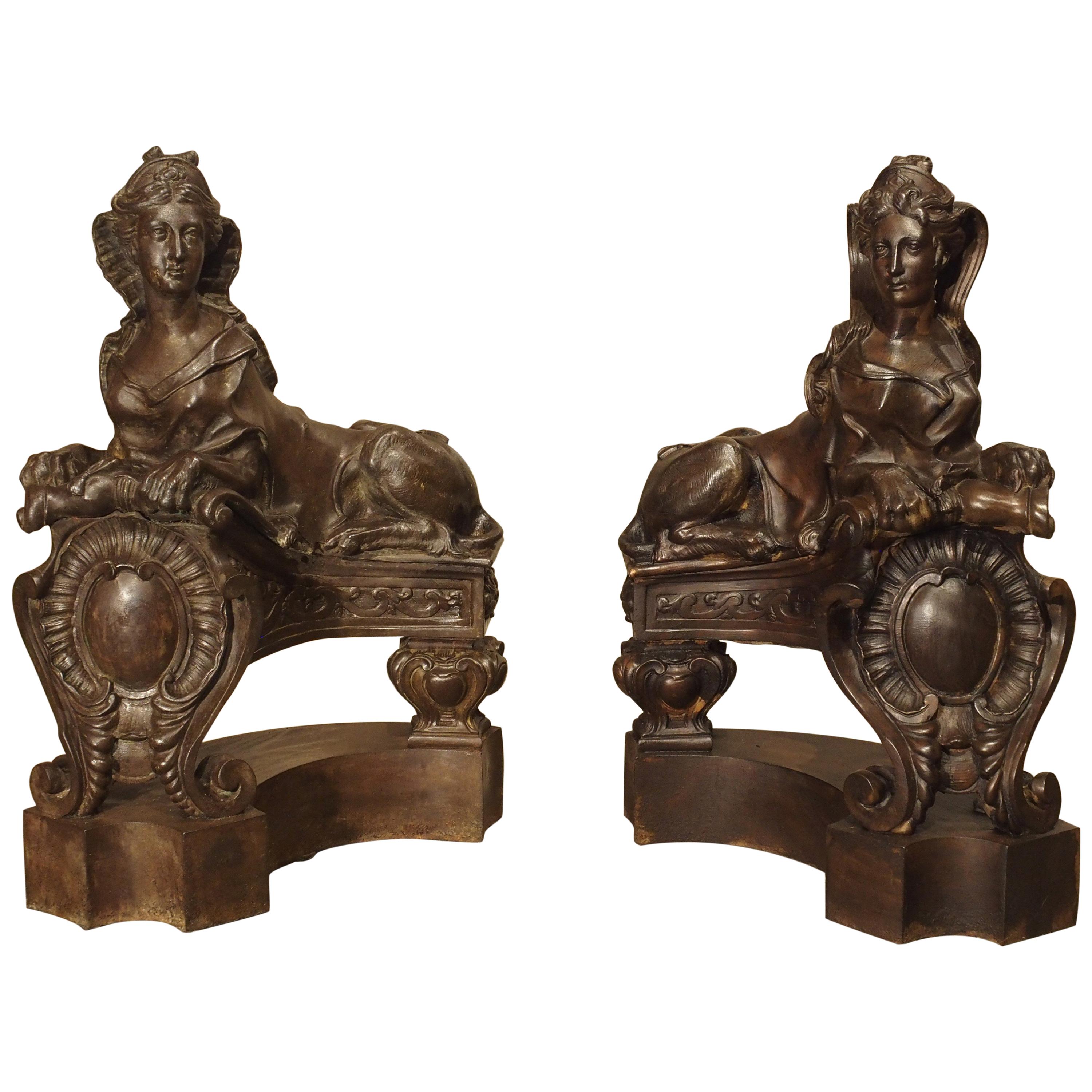 Pair of Late 19th Century French Sphinx Chenets in Cast Iron at 1stDibs