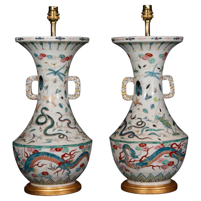 Pair of Late 19th Century Japanese Insect Porcelain Table Lamps For ...