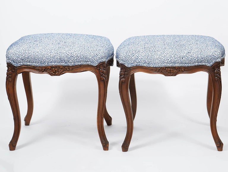 Pair of Late 19th Ct. French Provincial Hand Carved Walnut Taborets ...