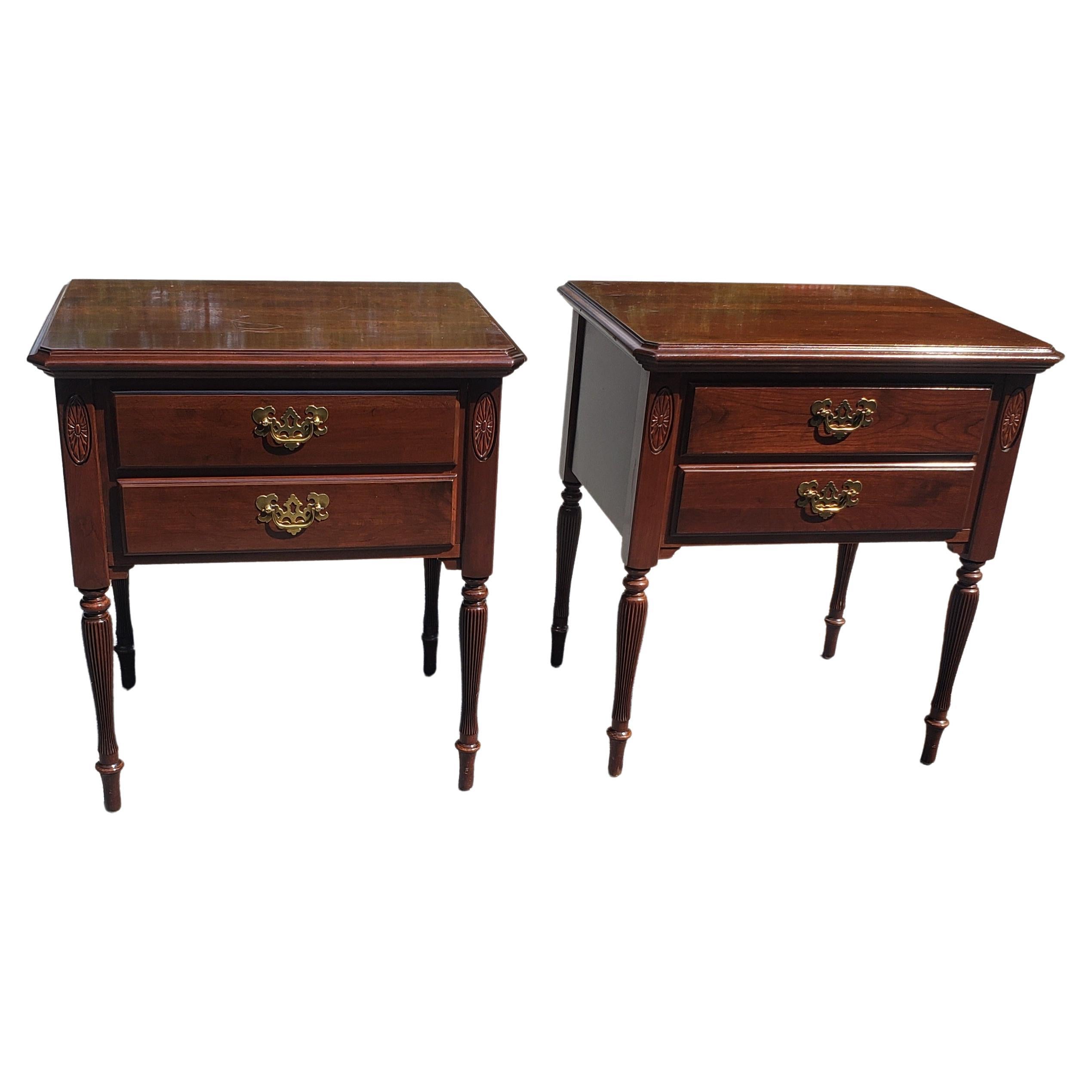 Pair of Late 20th Century Georgian Style Two-Drawer Solid Cherry Side ...